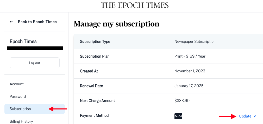 Manage Account or Subscription – The Epoch Times